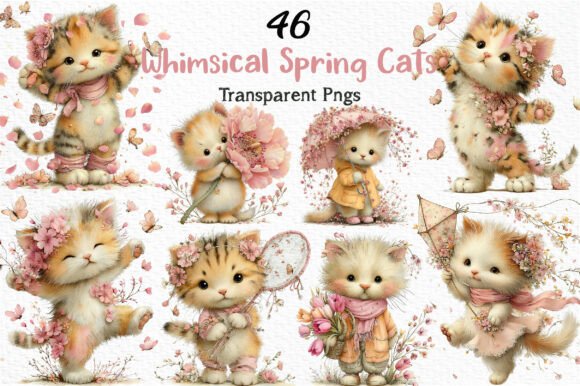 Whimsical Spring Cats Clipart Bundle Graphic by CraftNest · Creative ...