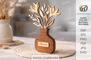 Wooden Flowers with a Vases Bundle Laser · Creative Fabrica