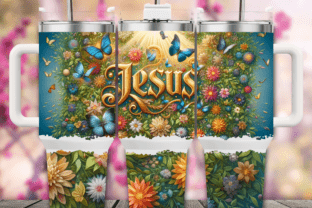 Floral Jesus Butterfly 40oz Tumbler Wrap Graphic by MAMA BEAR STORE ...