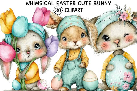 Whimsical Easter Cute Bunny Clipart Graphic by Artful Aura Studio ...