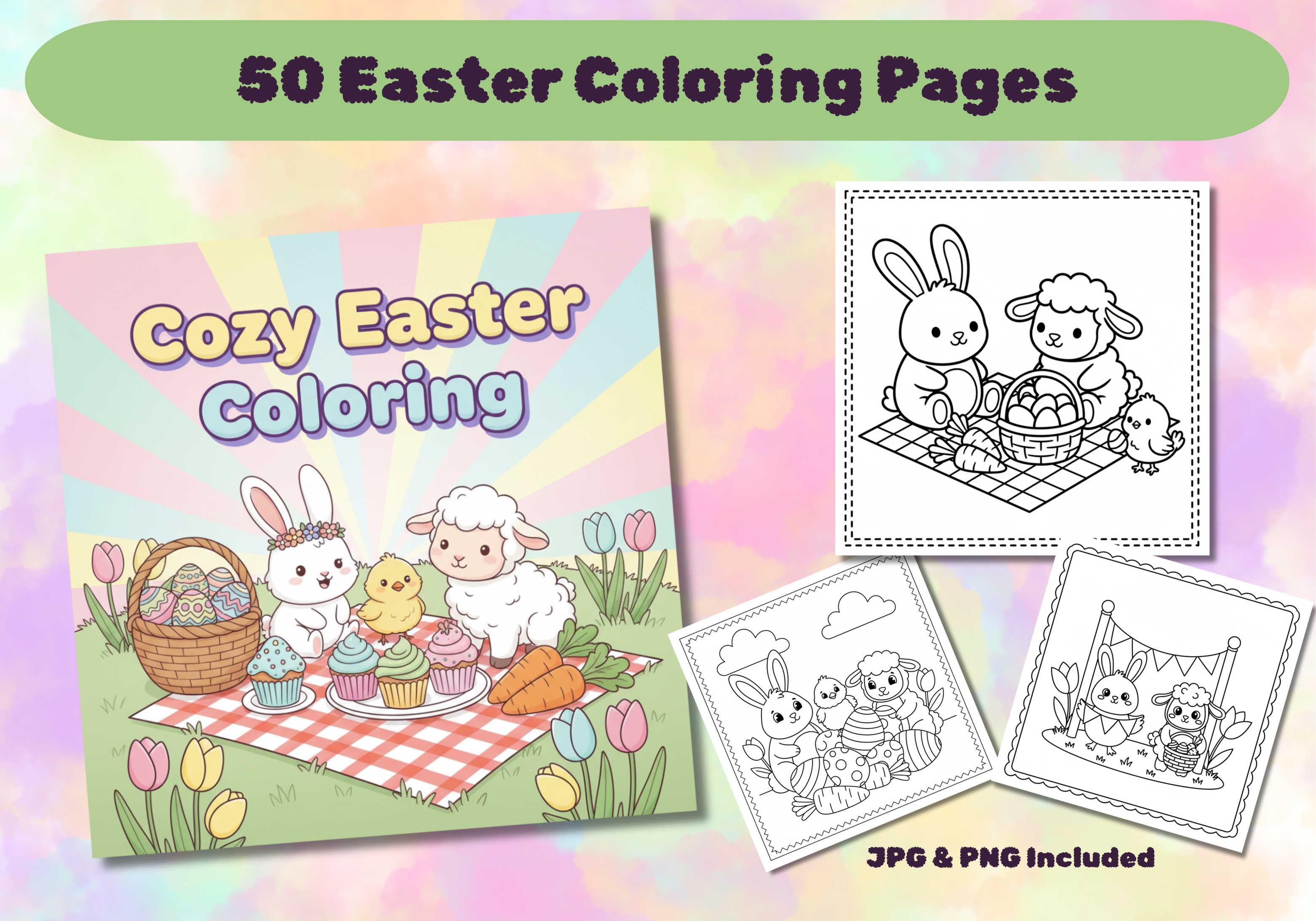 50 Cozy Easter Coloring Pages Spring Graphic by Red Rose Designs ...