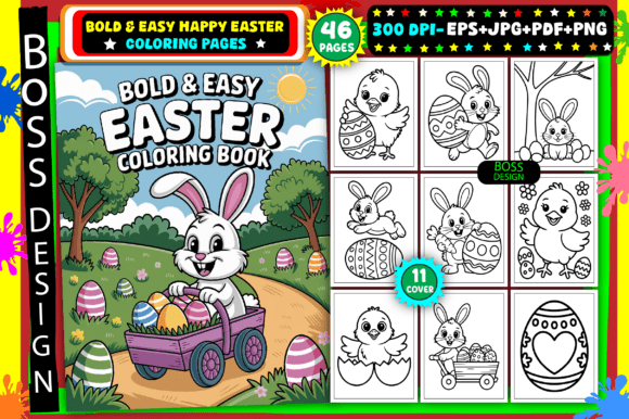 Bold & Easy Happy Easter Coloring Pages Graphic by BOSS DESIGN ...
