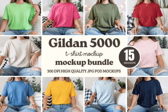 Gildan 5000 T-Shirt Mockup Bundle Graphic by Best POD Mockup · Creative ...