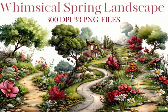 1 Whimsical Spring Landscape Clipart Designs & Graphics