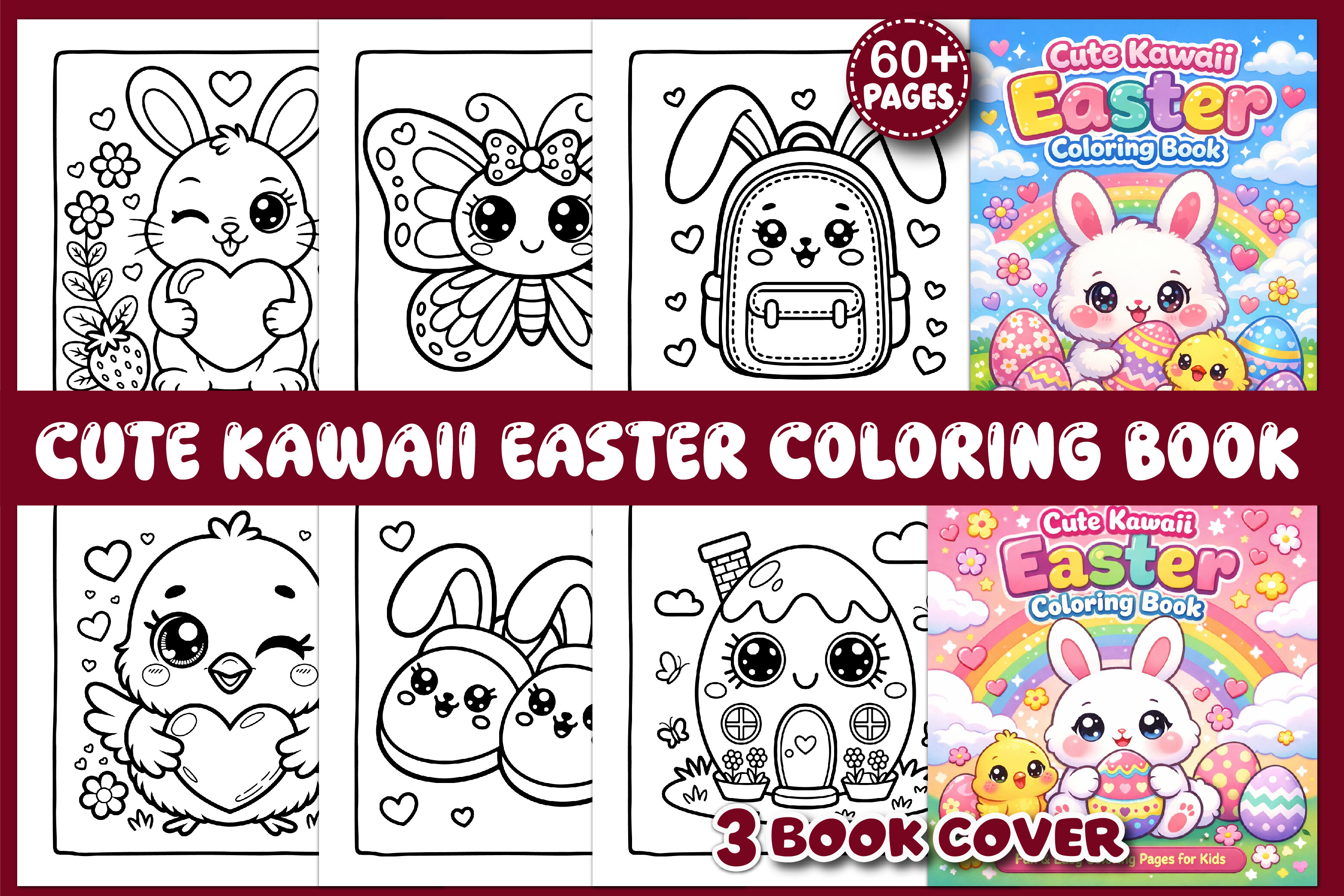 CUTE KAWAII EASTER COLORING BOOK KIDS Graphic by Art Multi Creation ...