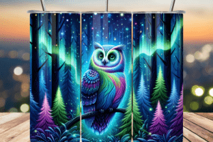 Neon Aurora Owl Forest Art Tumbler Wrap Graphic by COZY_OWL · Creative ...