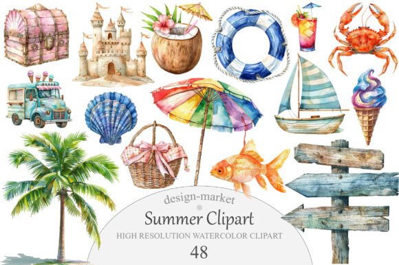 Watercolor Summer Clipart Bundle · Creative Fabrica