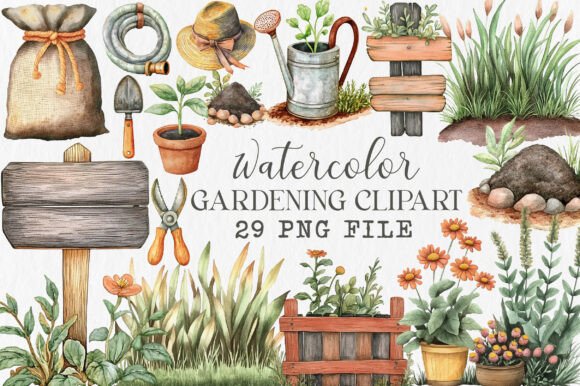 Watercolor Summer Garden Clipart Graphic by LibbyWishes · Creative Fabrica
