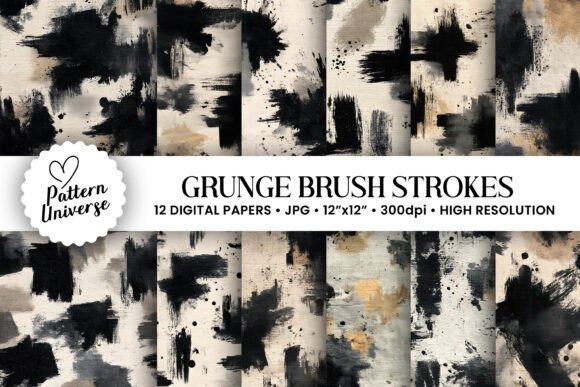 Grunge Brush Strokes Digital Papers Graphic by Pattern Universe ...