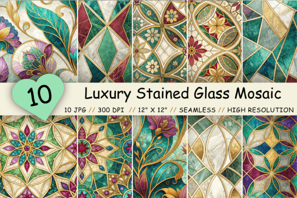 Luxury Stained Glass Mosaic Seamless Graphic by Florid Printables ...
