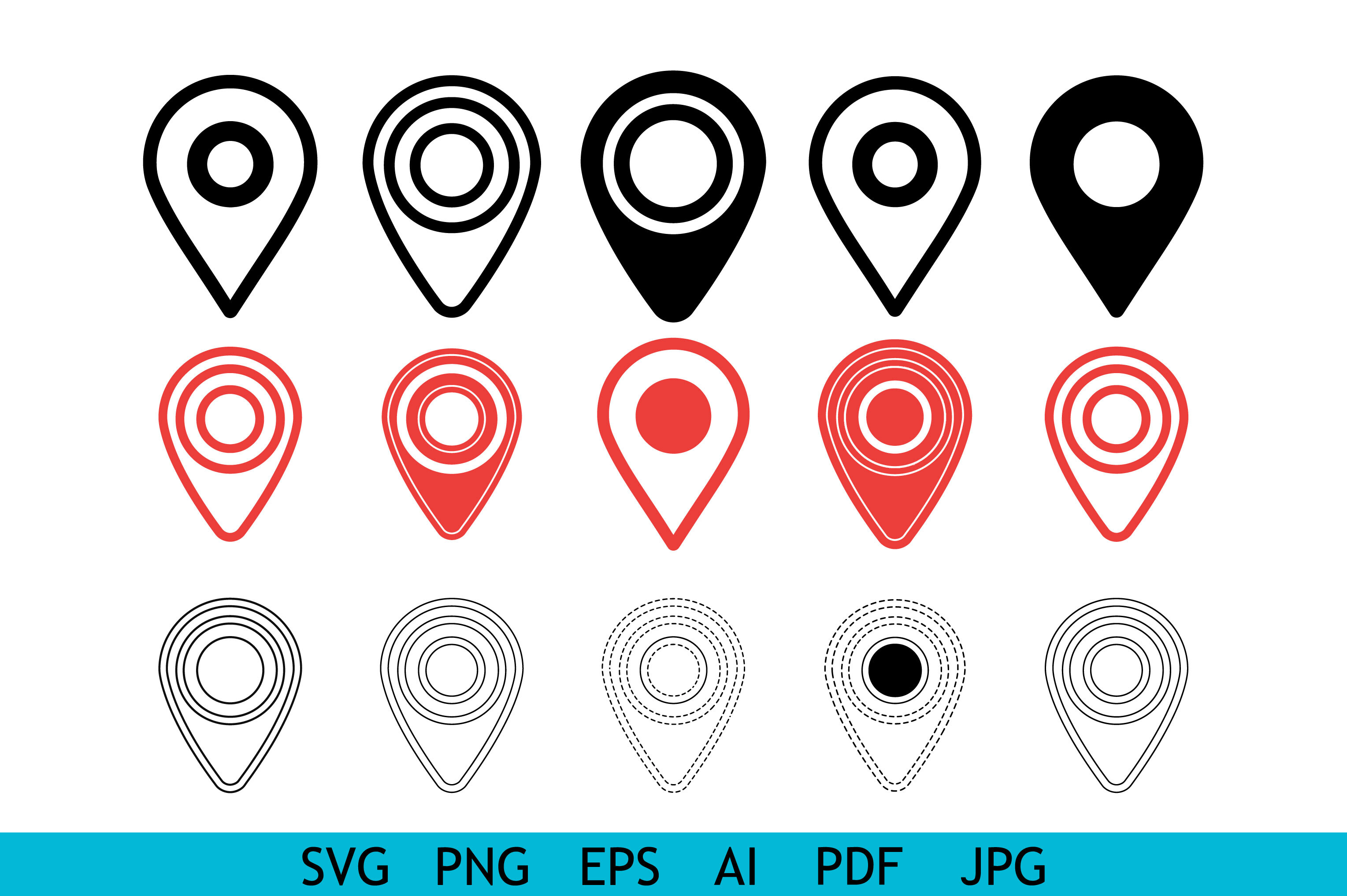 Location Pin Icon Collection Set Graphic by Silhouette Station ...