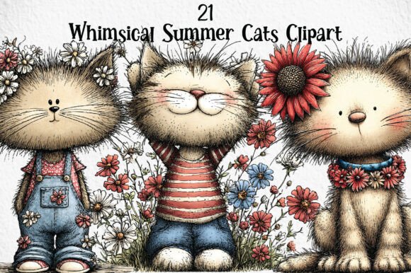 1 Whimsical Beach Summer Cats Clipart Designs & Graphics