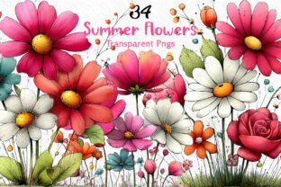 Whimsical Summer Flowers Clipart PNG Graphic by CraftNest · Creative ...