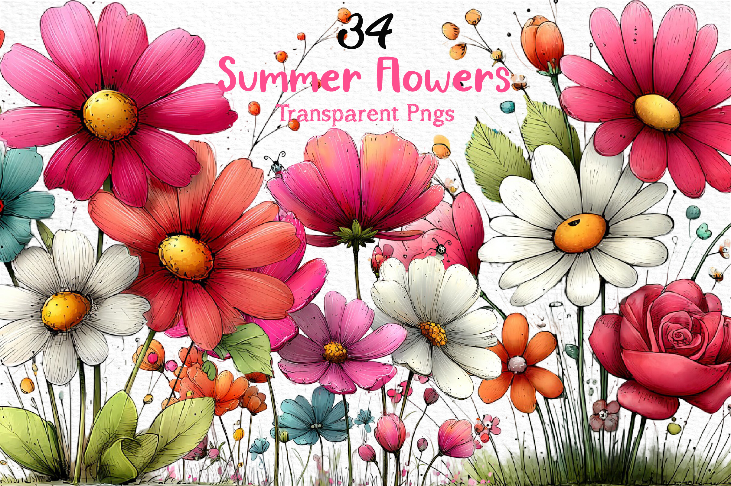 Whimsical Summer Flowers Clipart PNG Graphic by CraftNest · Creative ...