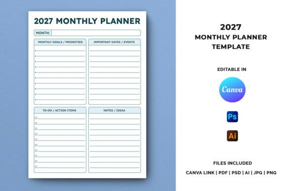 2027 Monthly Planner Template Graphic by Pugazh Logan · Creative Fabrica