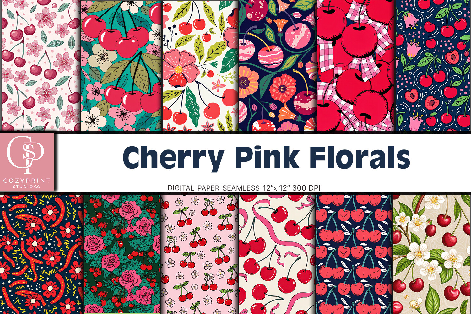 Cherry Blossoms Pattern Digital Paper Graphic by CozyPrint Studio Co ...