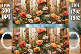 Rustic Wood Texture Floral Mug Wrap Graphic by Mimi's Store · Creative ...