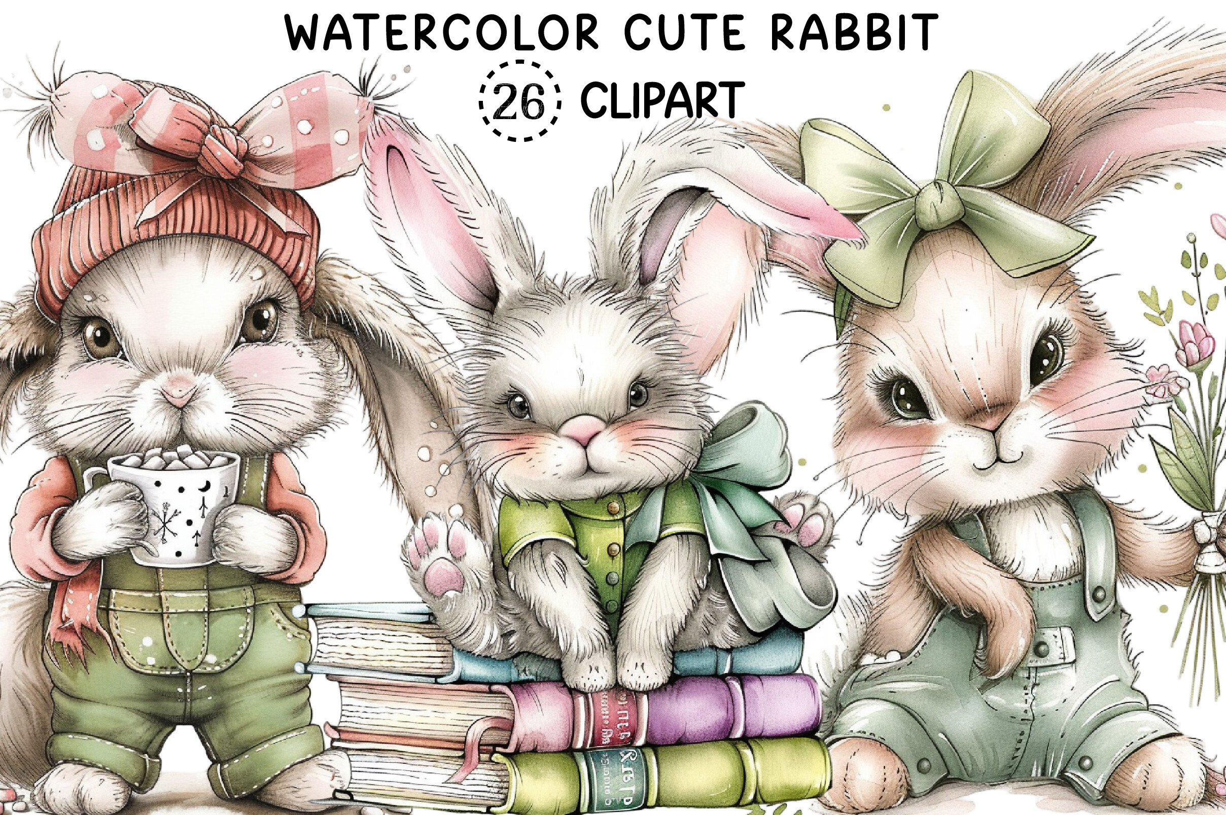 Watercolor Cute Rabbit Png Clipart Graphic by Artful Aura Studio ...