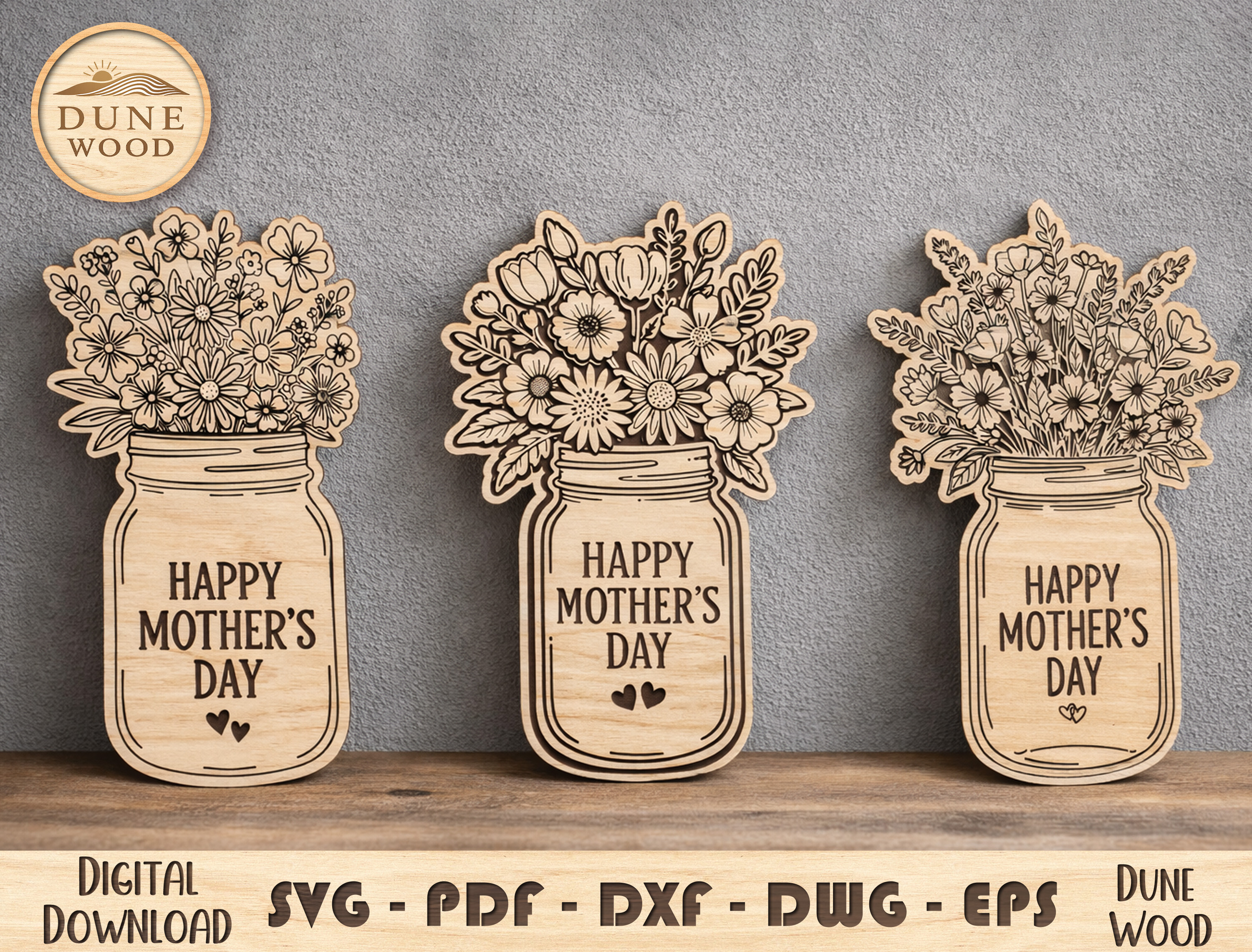 Mother’s Day Mason Jar Flower Laser Cut · Creative Fabrica