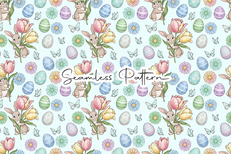 Easter Bunny Floral Seamless Pattern Graphic by Parrotkitties ...