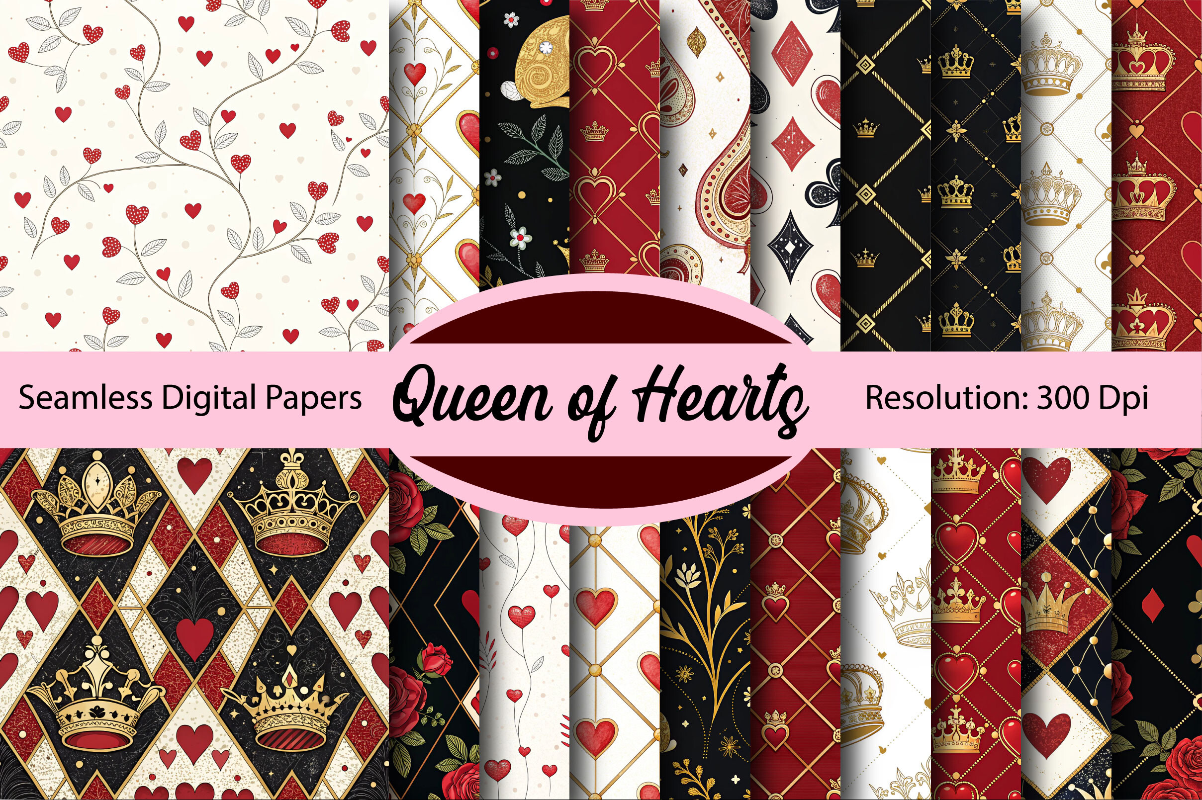 Queen of Hearts Seamless Digital Paper Graphic by Colourful · Creative ...