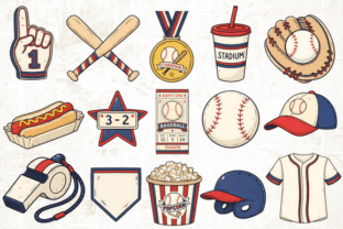 Retro Baseball Clipart Set Graphic by Yassou Bouhad · Creative Fabrica