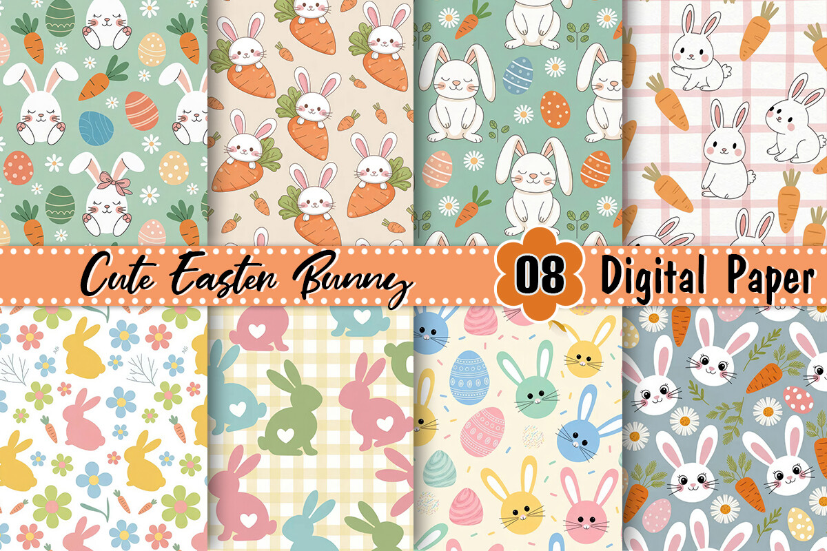 Cute Easter Bunny Digital Paper Graphic by Artistic Garden · Creative ...