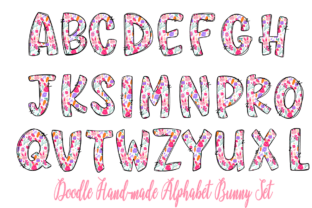 Floral Bunny Alphabet Doodles PNG Bundle Graphic by Hello December ...