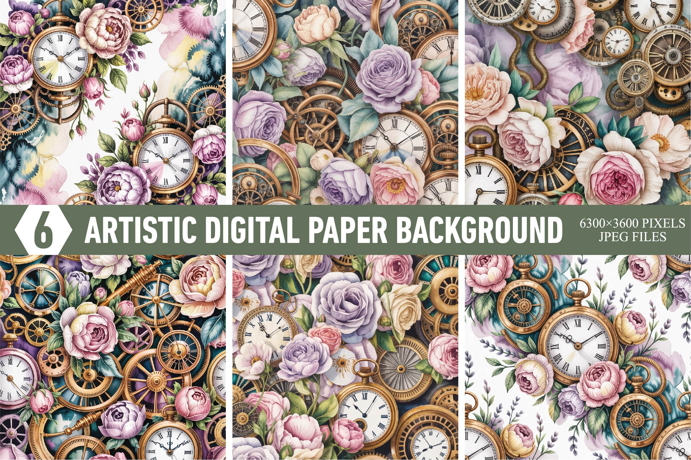 Vintage Clock Floral Background Graphic by Design Factory · Creative ...