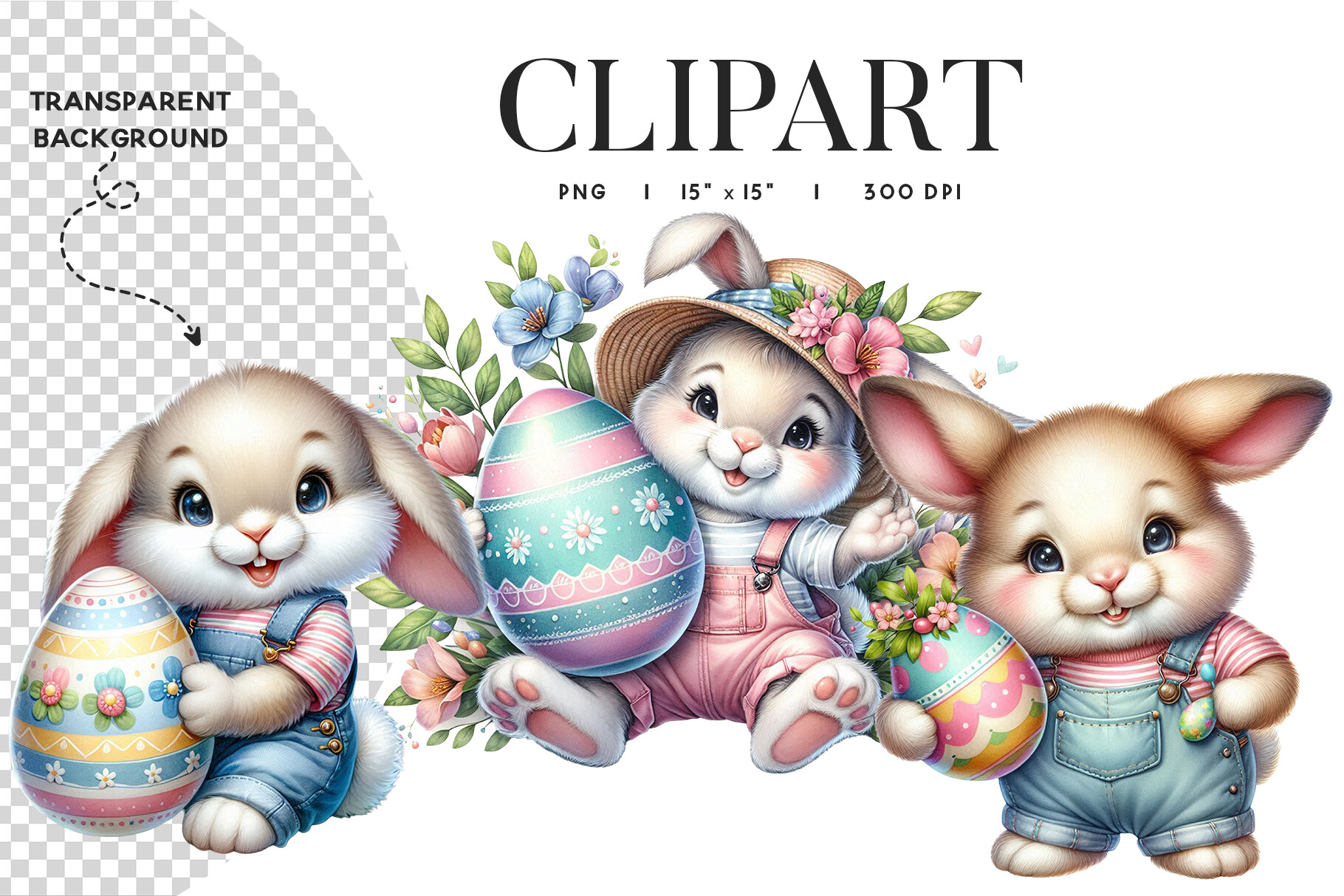 Cute Easter Bunny Clipart PNG Graphic by Luv Bijou · Creative Fabrica