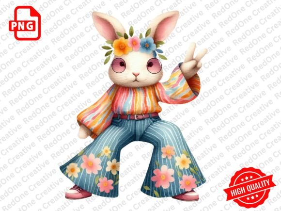 Groovy Retro Easter Clipart PNG Bundle · Creative Fabrica