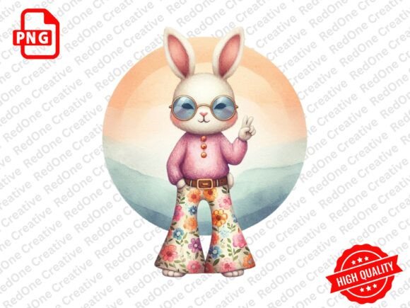 Groovy Retro Easter Clipart PNG Bundle · Creative Fabrica
