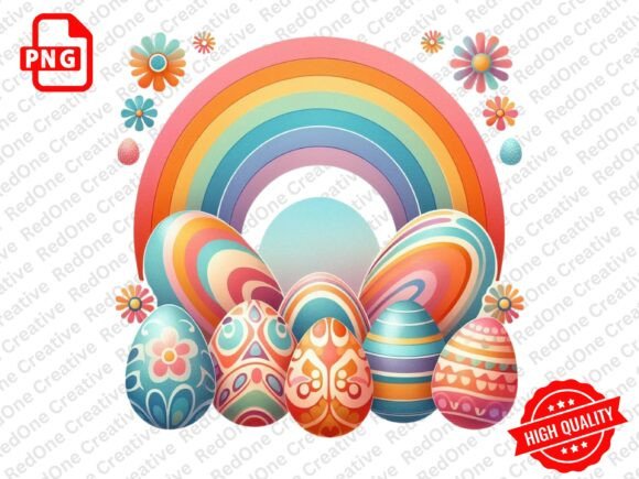 Groovy Retro Easter Clipart PNG Bundle · Creative Fabrica