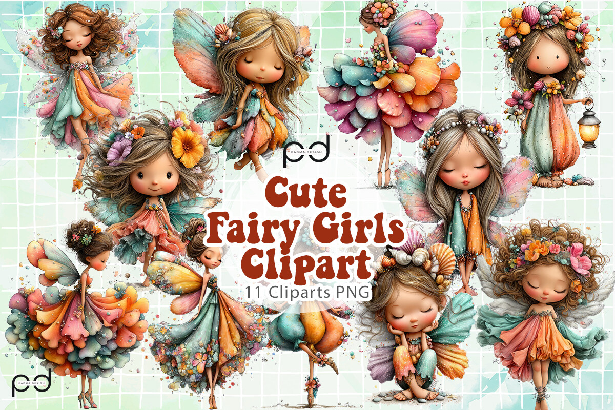 Cute Fairy Girls Clipart Graphics Graphic by Padma.Design · Creative ...