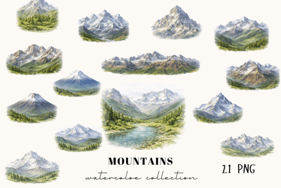 Watercolor Mountains Clipart Set Graphic by Aneta Design · Creative Fabrica