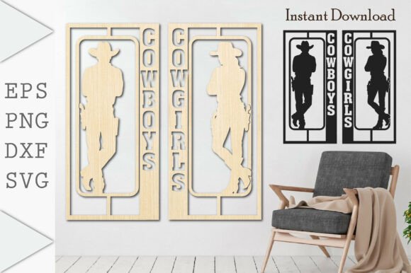 Western Bathroom Signs Cowboys Cowgirls · Creative Fabrica