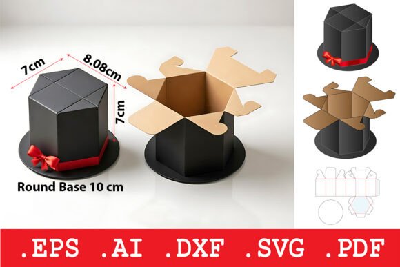 Hexagonal Top Hat Gift Box Dieline · Creative Fabrica