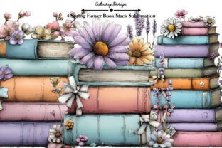 Spring Flower Book Stack Sublimation Graphic by GatewayDesign ...