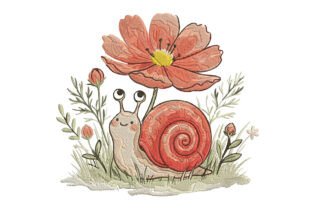 Cute Snail Flower Embroidery Design · Creative Fabrica