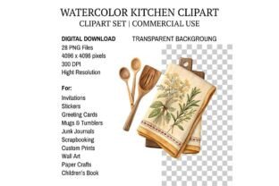 Watercolor Kitchen Clipart Bundle 28 PNG Graphic by Funkyday · Creative ...
