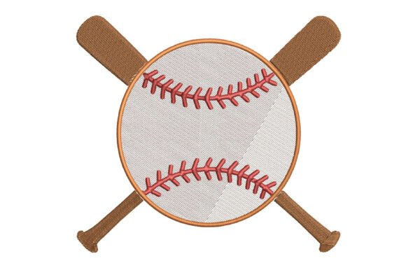 Baseball with Crossed Bats Embroidery · Creative Fabrica