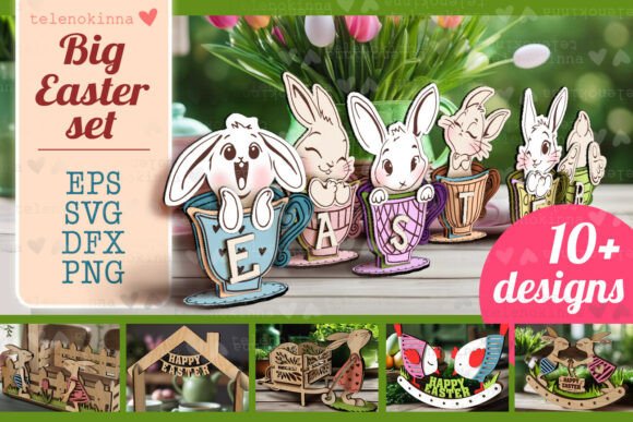 1 Easter Craft Laser Rabbits Designs & Graphics