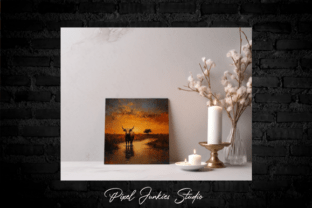Bull Sunset Stream Oil Painting Art Graphic by PixelJunkiesStudio ...