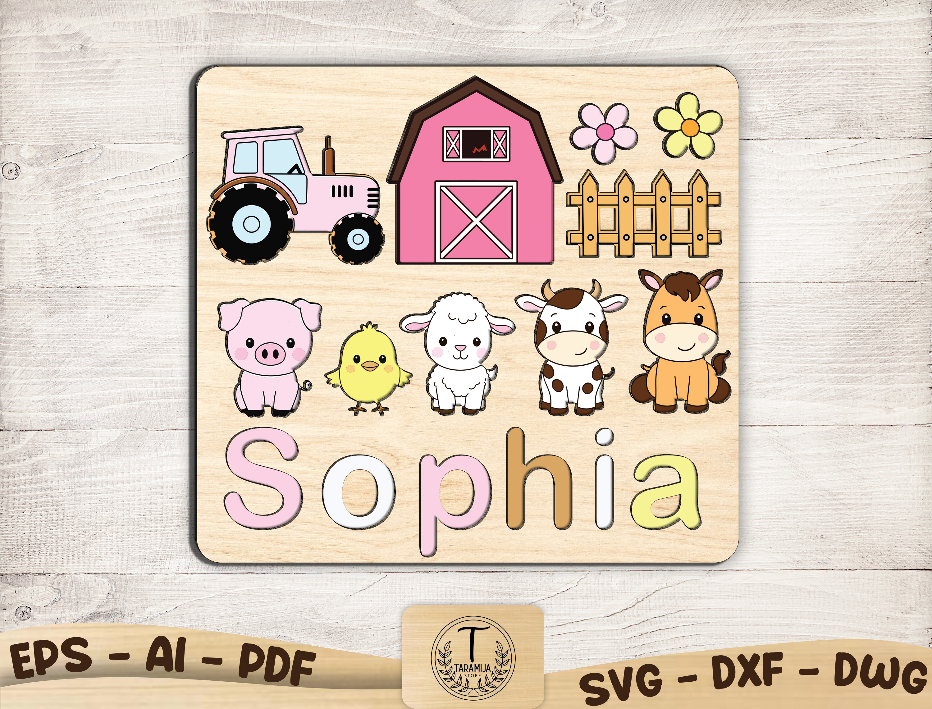 Farm Animals Wooden Puzzle Laser Cut Svg · Creative Fabrica
