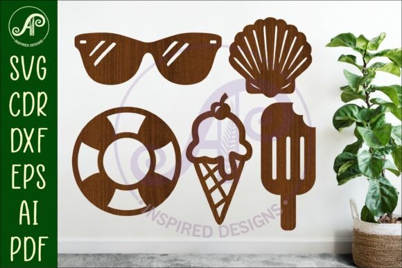Summer Beach Silhouettes Laser Cut out 4 · Creative Fabrica