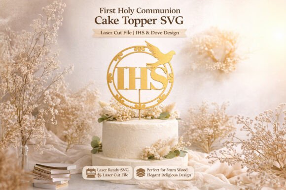First Communion Cake Topper SVG IHS Dove · Creative Fabrica