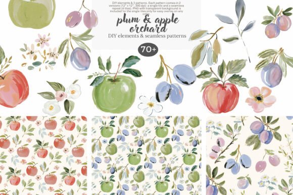 Watercolor Plum Apple Clipart Set Graphic by Patishop Art · Creative ...