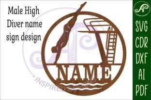High Dive Male Name Sign Design Laser · Creative Fabrica