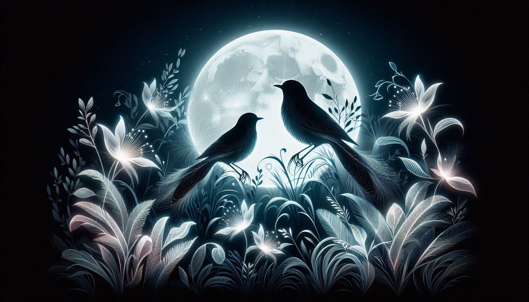 Moonlit Surreal Birds Graphic by pavel · Creative Fabrica
