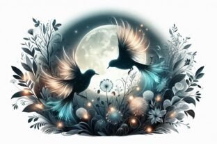 Moonlit Surreal Birds Graphic by pavel · Creative Fabrica